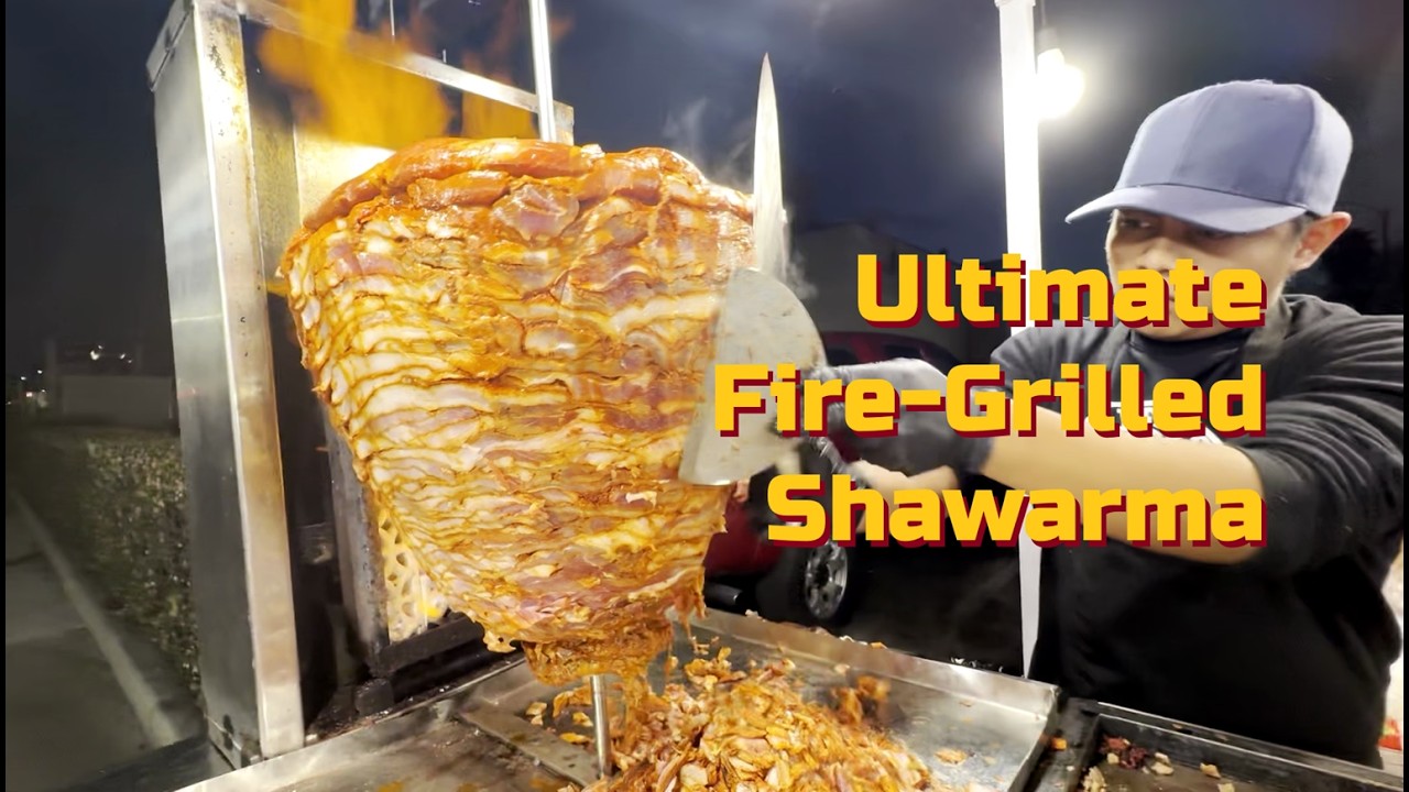 Smoky Street-Style Shawarma 🥩 Meat Grilled Over Fire (Puesto de tacos ...