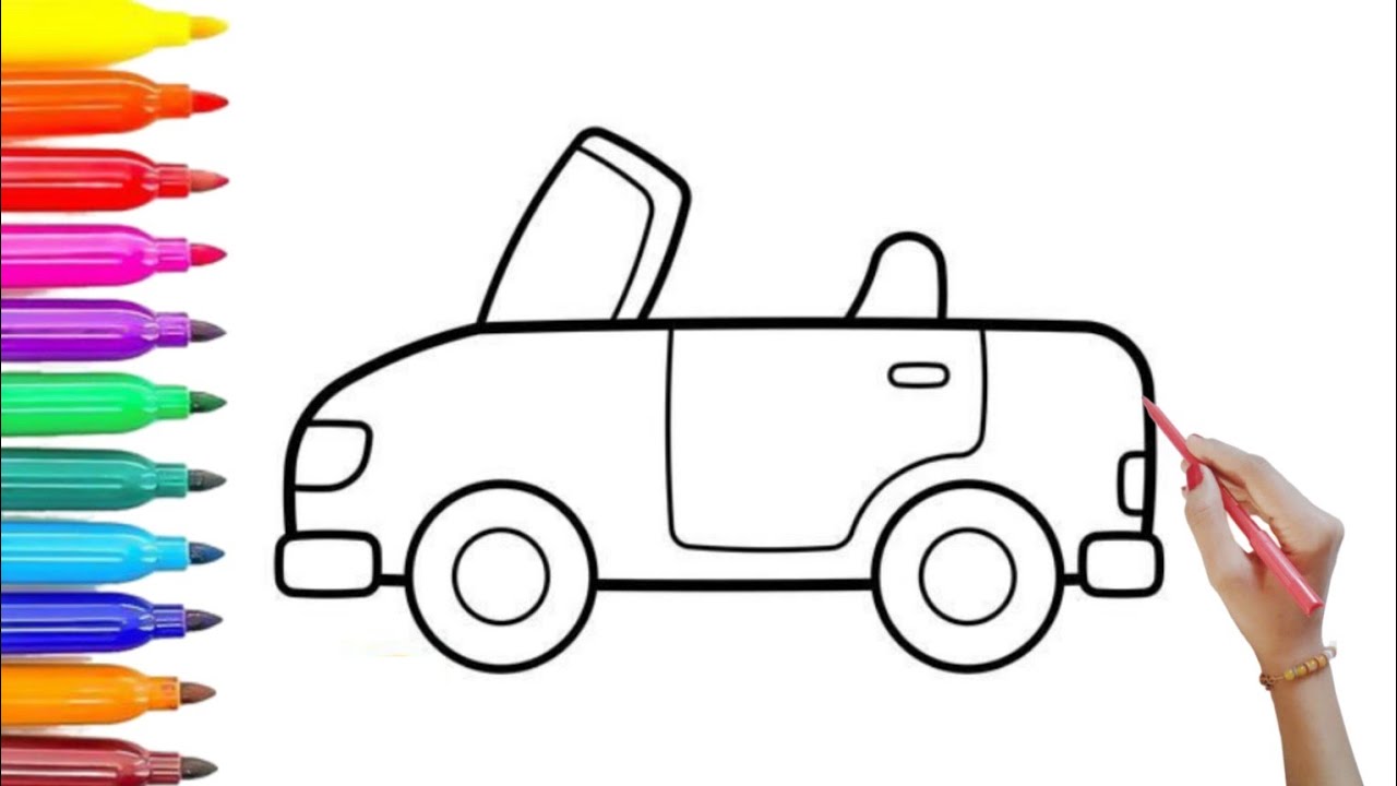 How to draw a cute and easy car | Drawing, painting, coloring for kids ...