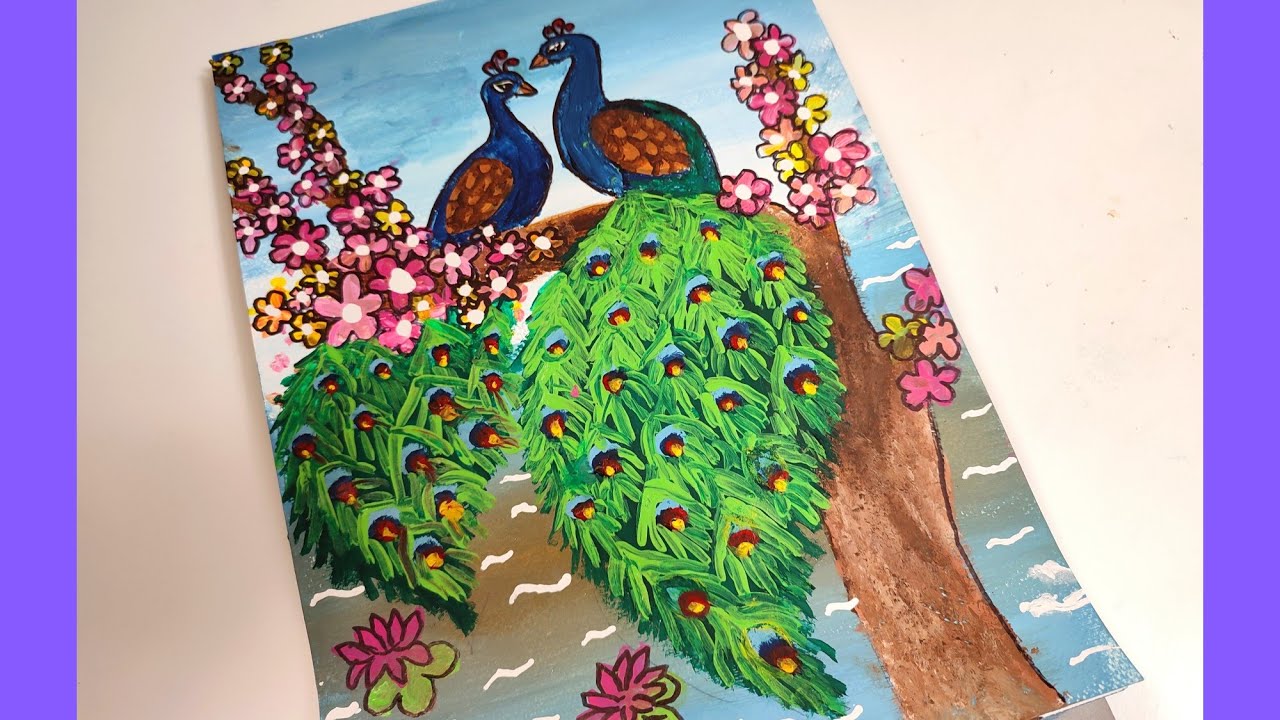 How to draw peacocks sitting on a tree?|simple and easy water colour ...