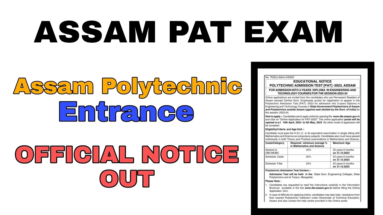 Assam polytechnic admission 2023 and apply | Assam Pat Exam Official ...