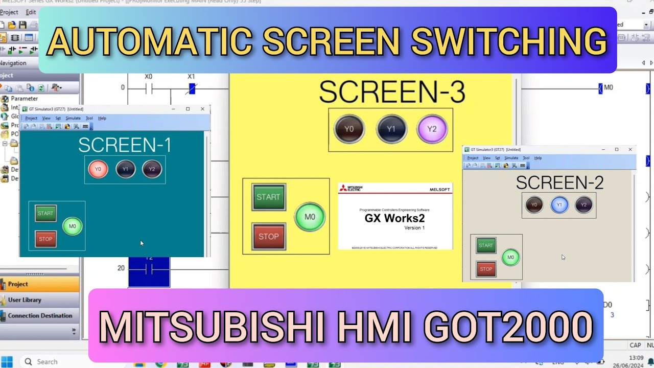 GOT2000: How to make Automatic Screen Switching Mitsubishi HMI GT Designer3 GOT2000 - YouTube
