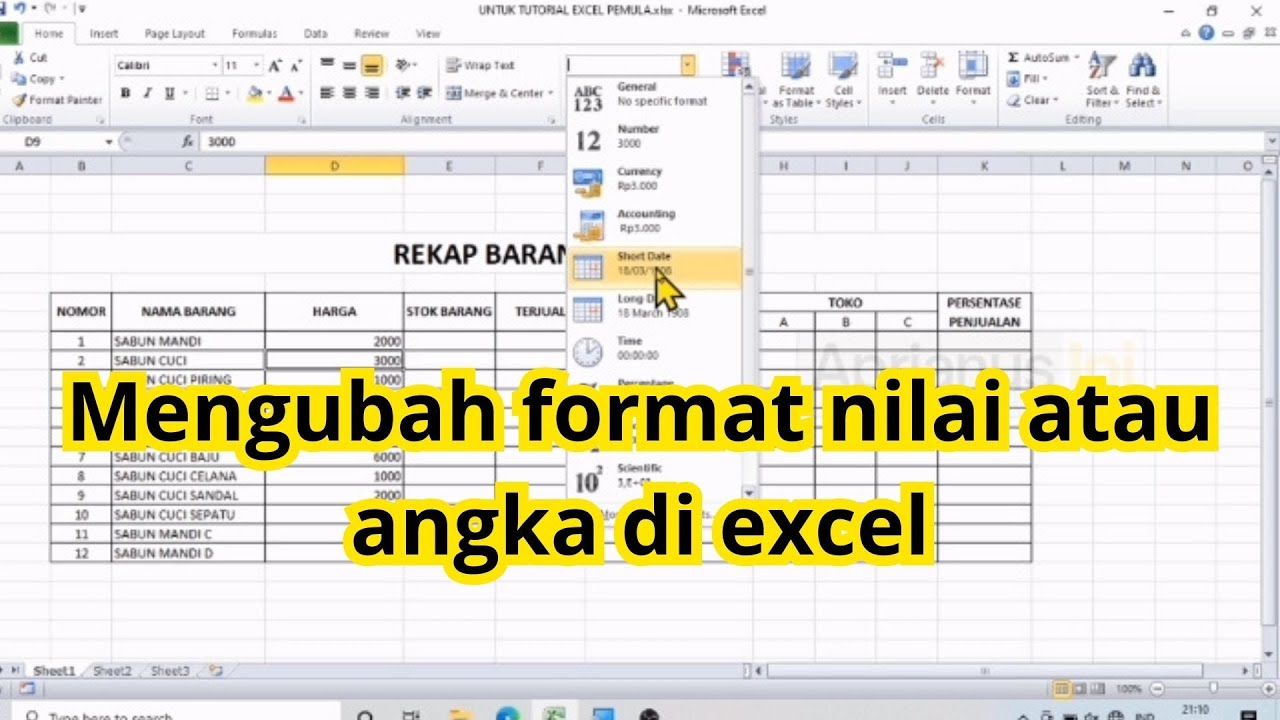 Tutorial excel pemula | Cara Mengubah format angka - YouTube