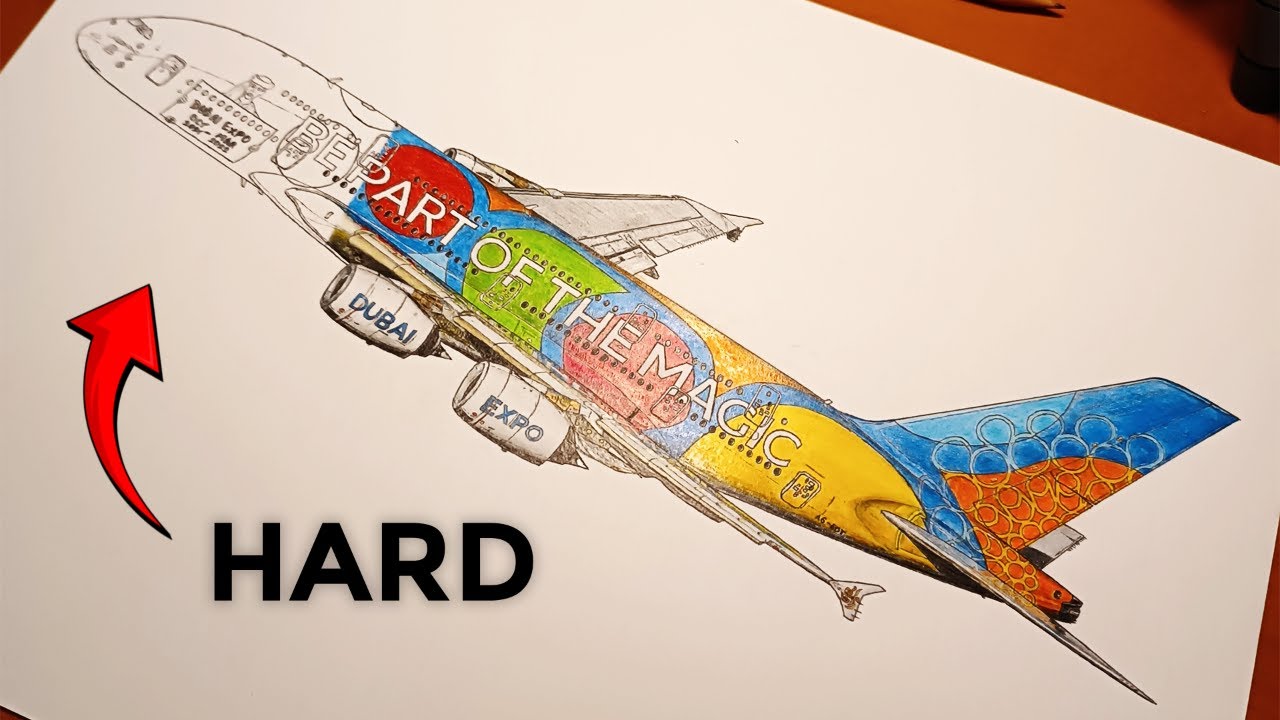 Drawing Emirates Airbus a380 with Dubai Expo livery - YouTube