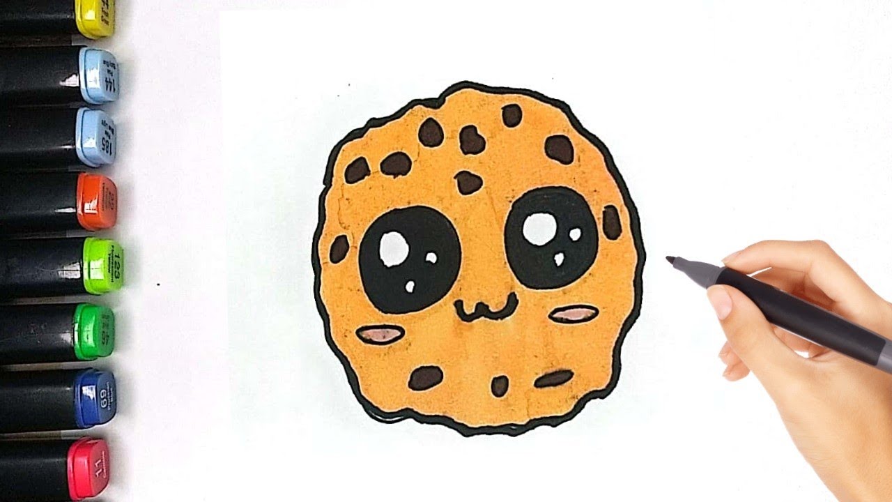 How to Draw A Cute Choco Chip Cookie | Drawing and Coloring for Kids ...