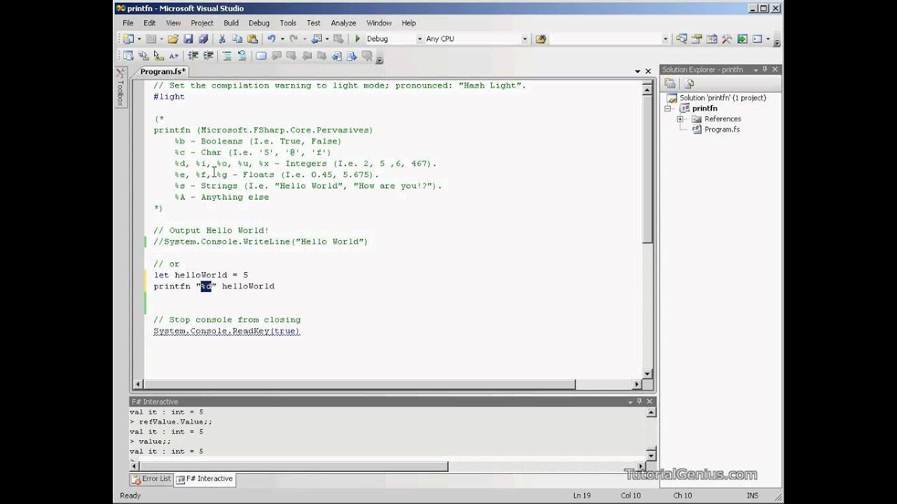F# (F-Sharp) Tutorial - 3.4 - printfn [TutorialGenius.com] - YouTube
