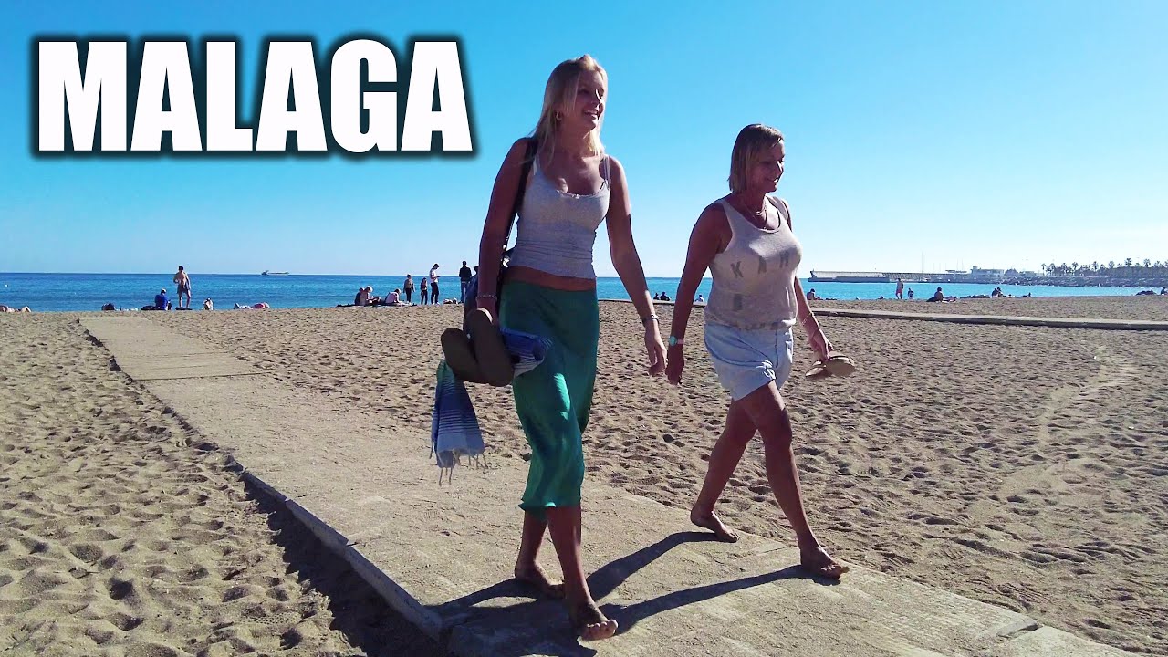 Malaga Spain Beach Promenade Sunshine Walk to Malaga City Port in ...
