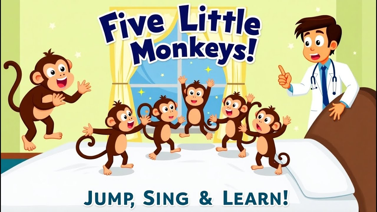 5 Little Monkeys Jumping on The Bed Rhymes R1E0204 | Classic Action Song for Kids | Jumpy Bumps ...