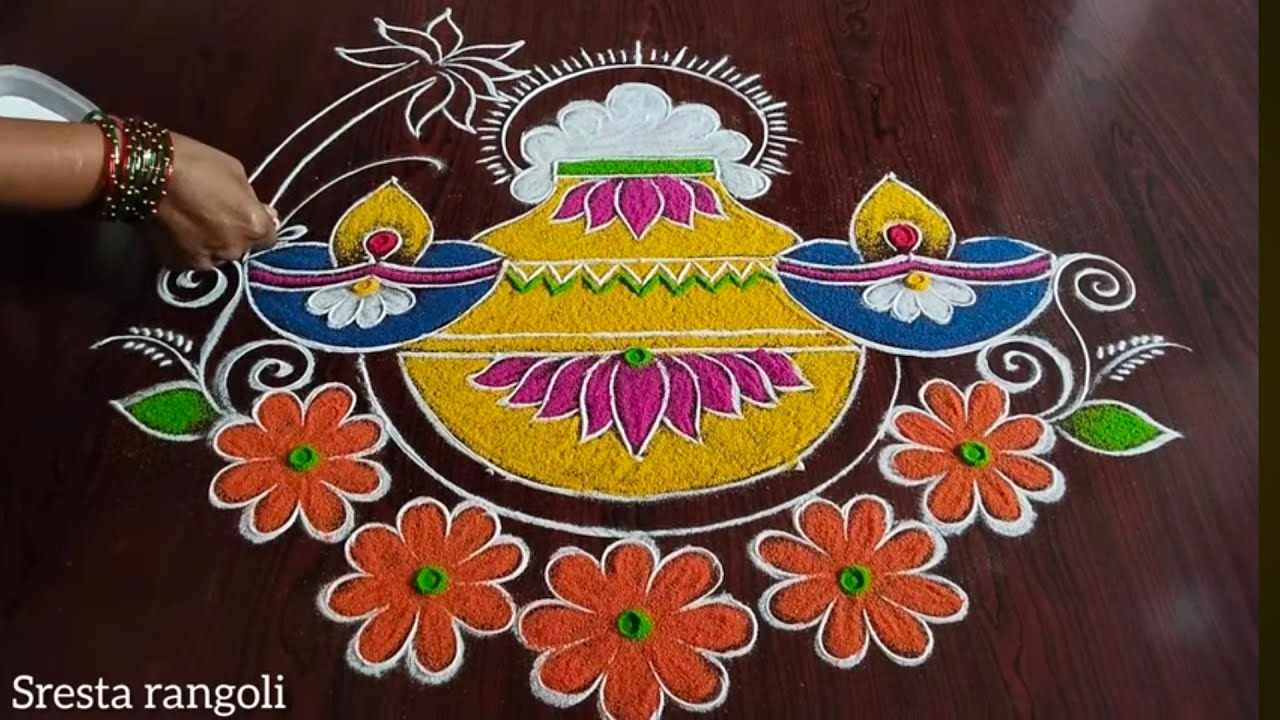 Pongal special rangoli (7×1) dot's.... Sankranti special chukkala ...