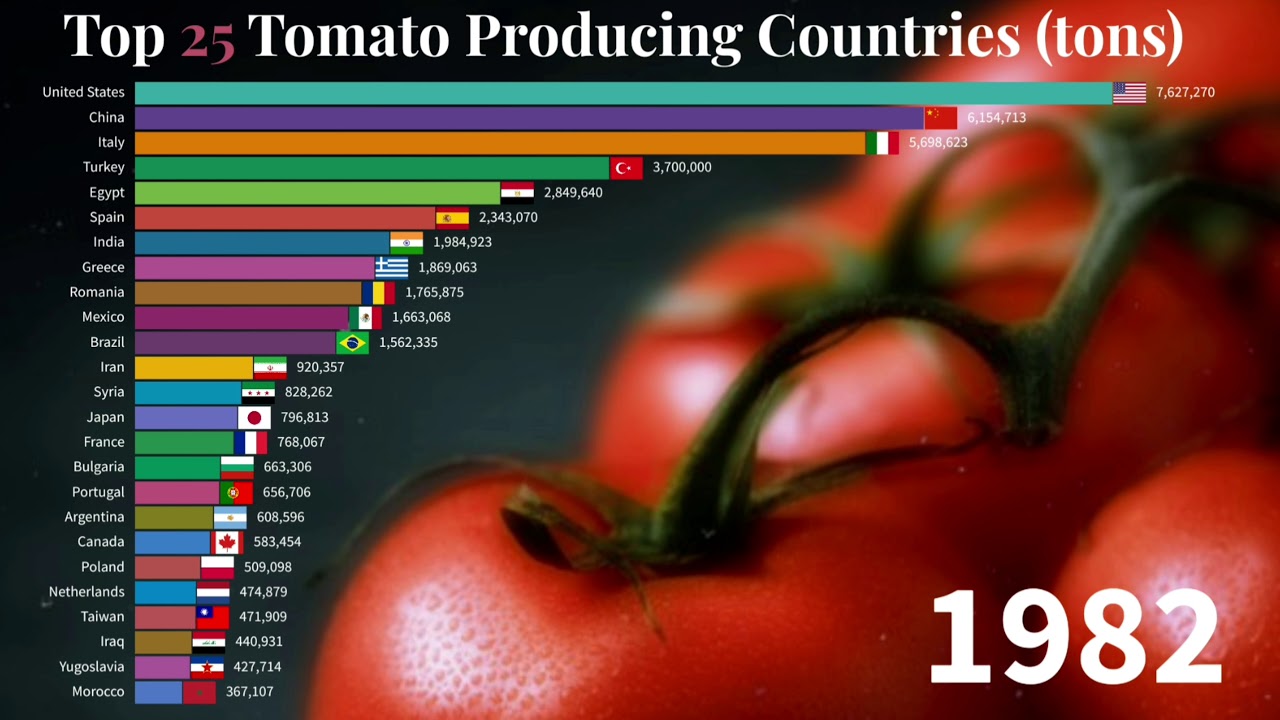 Top 25 Tomato Producing Countries (1961-2018) | Data is Magic - YouTube