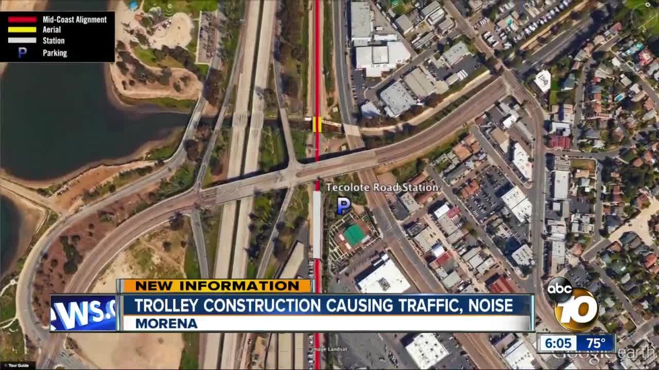 Trolley construction causing traffic, noise - YouTube