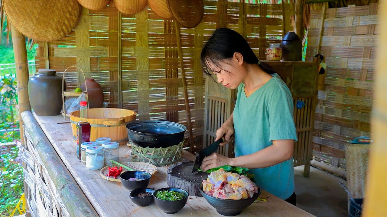 Cooking Chicken in Mountain Style and Enjoying a Warm Family Meal in a ...