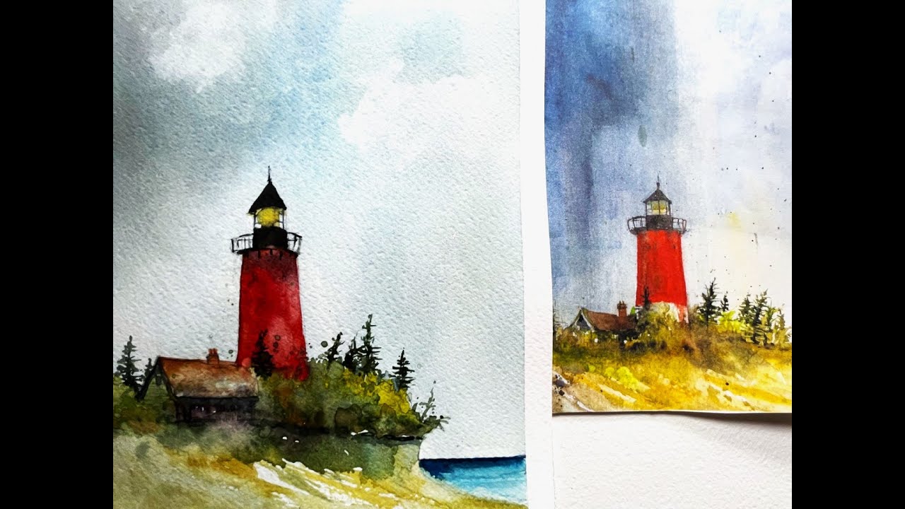 EXTREME BEGINNERS - Watercolor Lighthouse with Glazing Technique ...