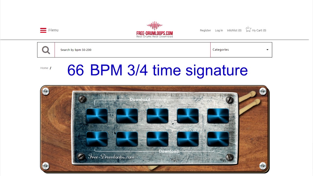 66 bpm 3/4 time signature real drum loops - YouTube