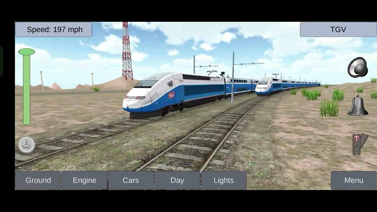 Train simulator American TGV bullet train ride on desert Max speed test ...