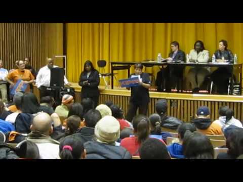 A KIPP parent speaking at a community hearing for KIPP Infinity ...