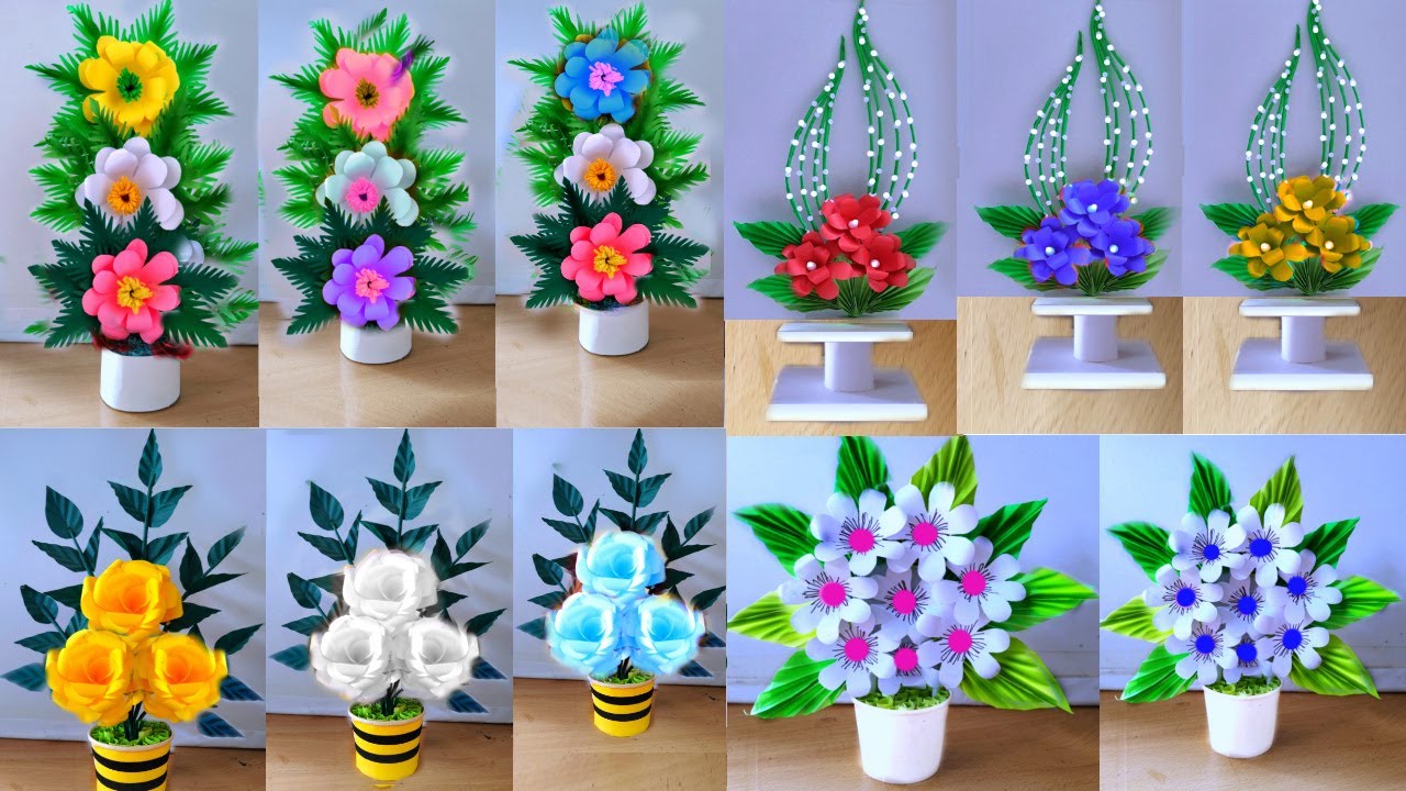 4 beautiful flower bouquet making with paper / diy flower bouquet - YouTube
