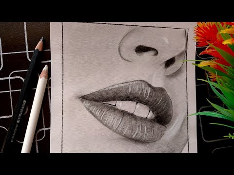How to draw + shade lips in short time | realistic lips drawing ...