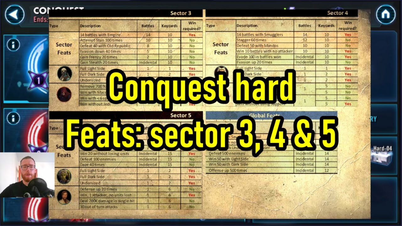 SWGOH PL | Conquest hard | Feats: sector 3, 4 & 5 - YouTube