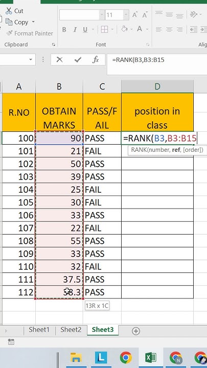 "rank" funciton excel find position no of a student in the class , science wala, sciencefunwala ...
