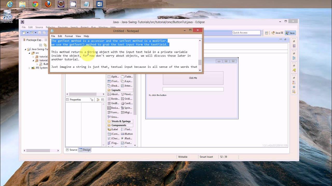Basic Java (Window Builder) TextField input display on JButton click - YouTube