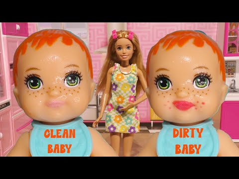 Feeding BARBIE BABY with Blonde SKIPPER Doll