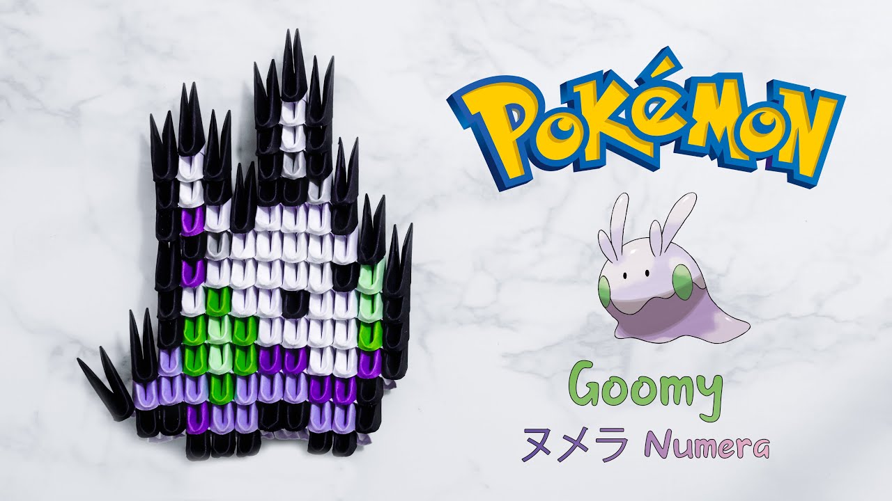 How to Make 3D Origami Pixel Art Goomy from Pokémon (1/32 Size Tutorial ...