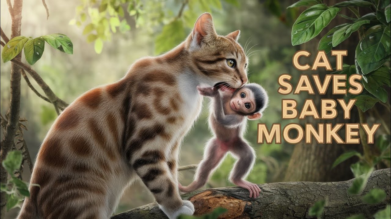 Brave Cat Saves Baby Monkey.Years Later, Monkey Returns the Favor #animalrescue #catsavesmonkey ...