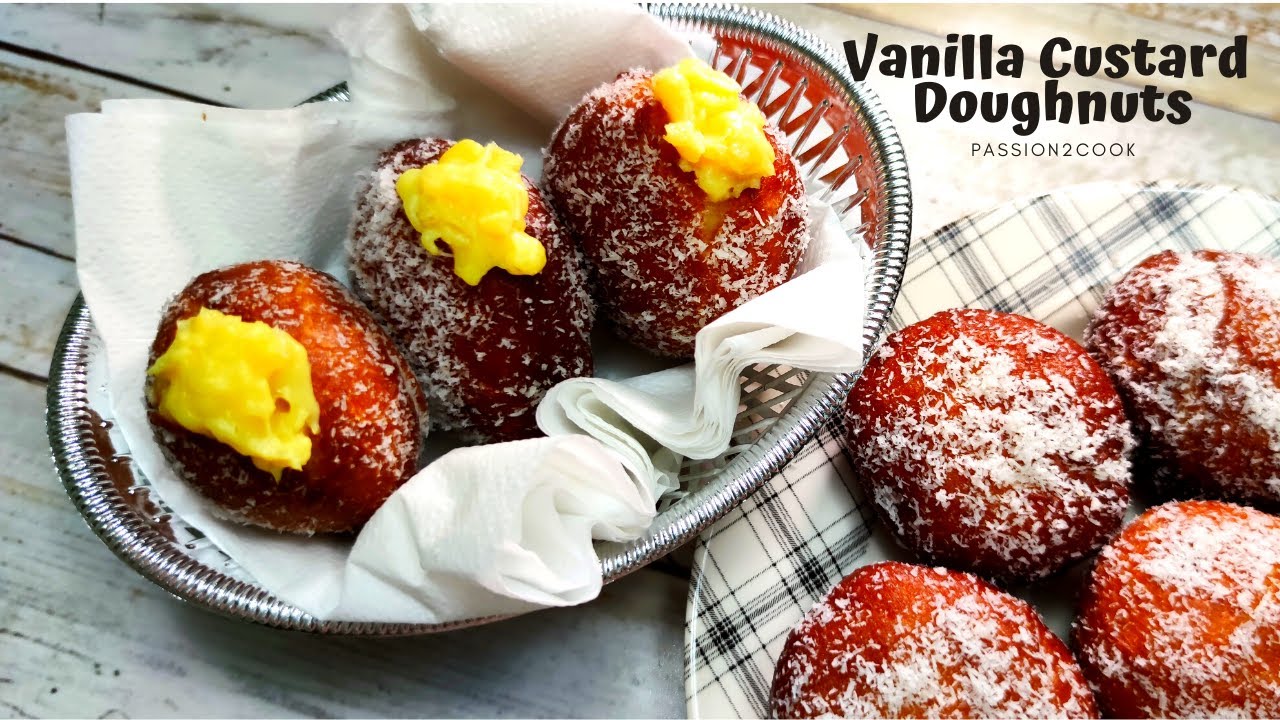 Vanilla custard cream doughnuts| custard donuts | fluffy donut recipe ...