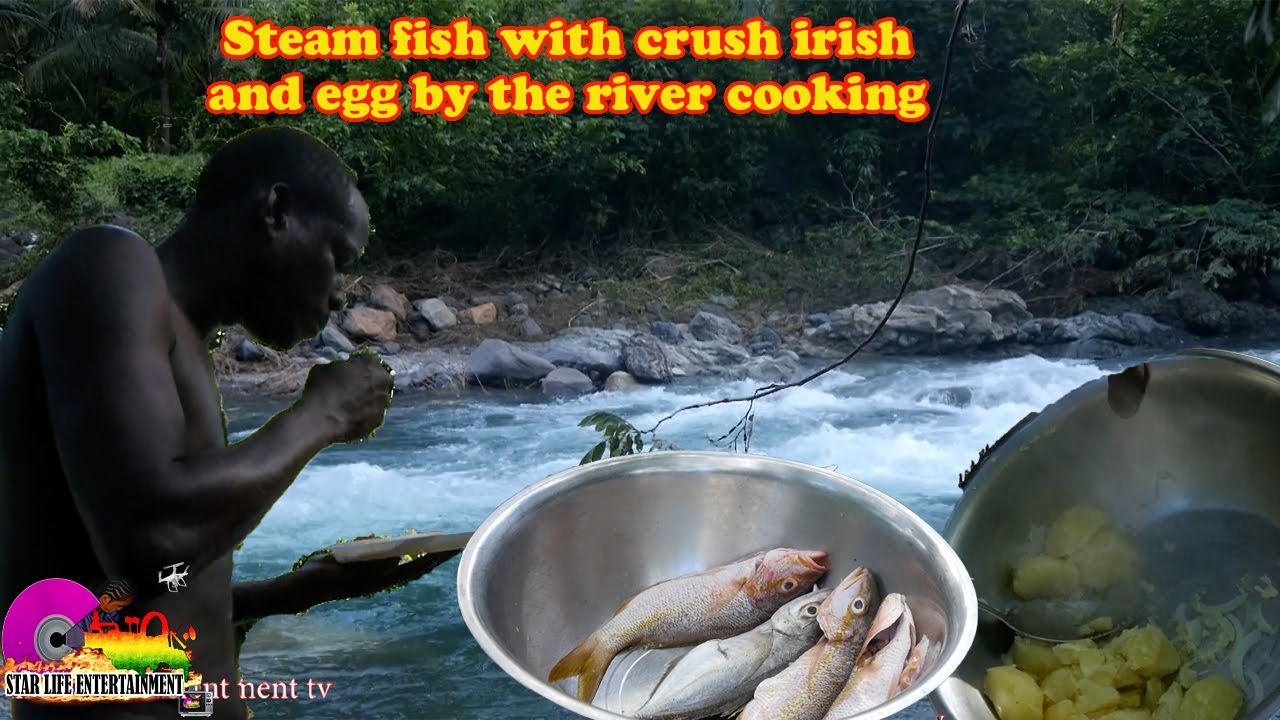 Fry fish and mash potato with egg river side cooking - YouTube