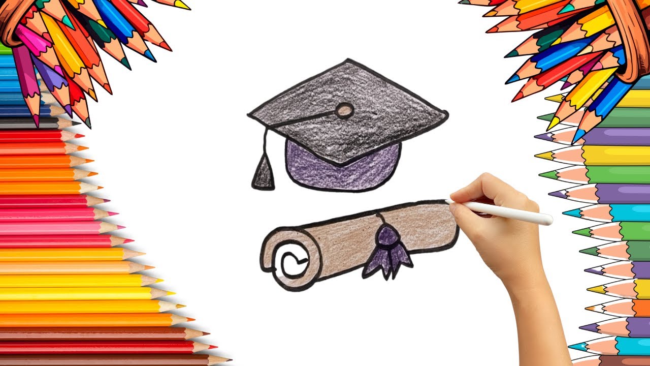 How To Draw cute Graduation Cap Drawing, Painting & Coloring For Kids ...