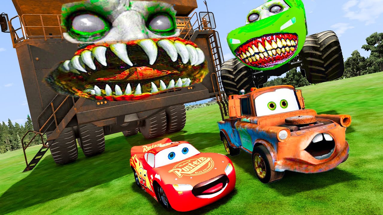 Angry Giant BALAZ and Monster Chick Hicks vs Lightning McQueen and ...