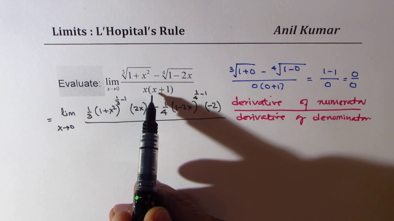 Find Limit of Quotients of Radicals Using LHopitals Rule - YouTube