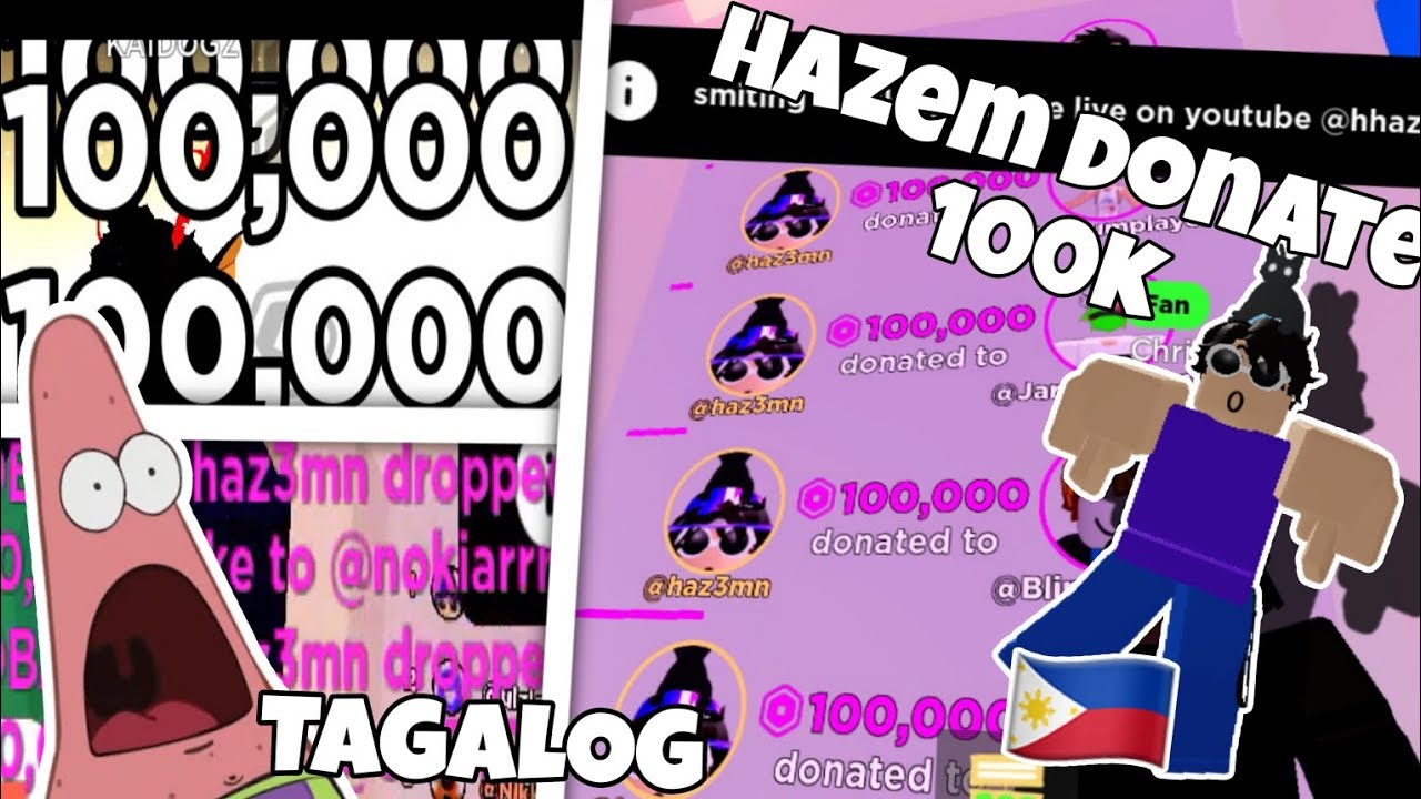hazem donating 100k robux for fans|tagalog|Roblox|pls donate|hazem ...