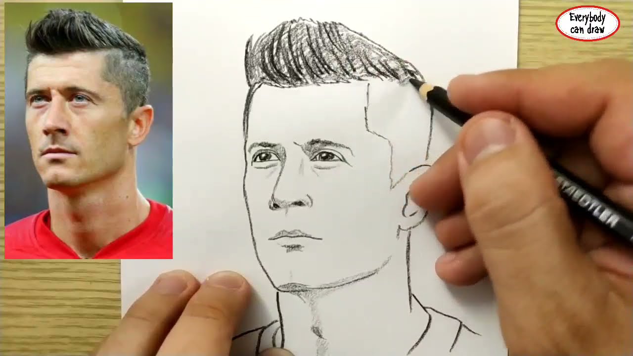 VERY EASY , How to draw lewandowski / learn drawing academy - YouTube