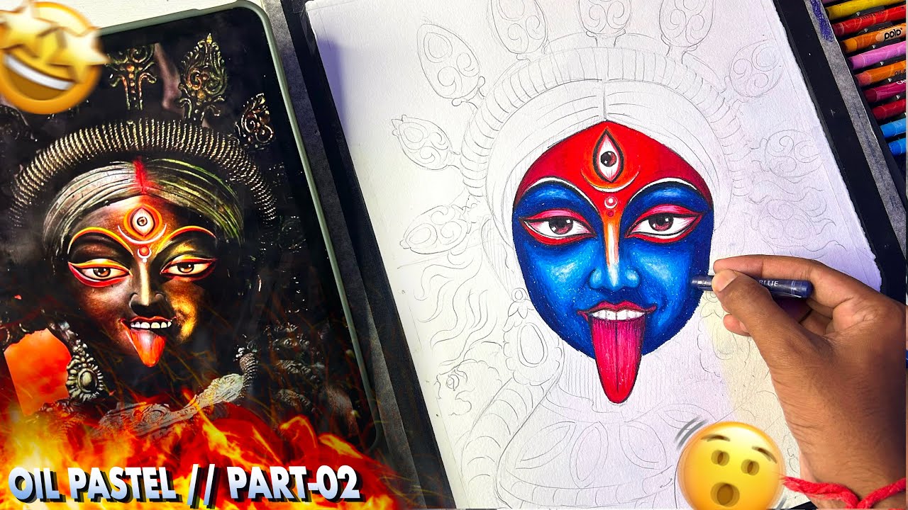 Realistic Kali Mata Drawing Tutorial with Oil Pastel // Part-02 ...