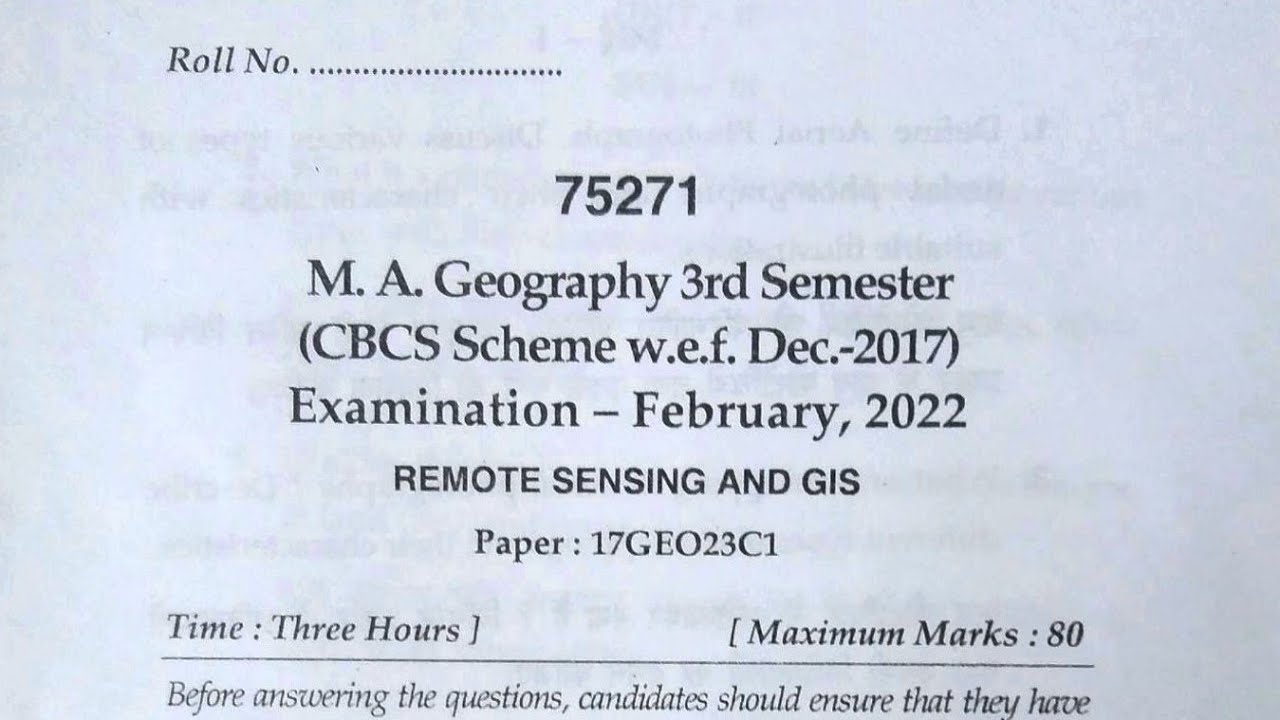 Remote Sensing and GIS ️ question paper M A Geography 3rd sem Feb 2022 ...