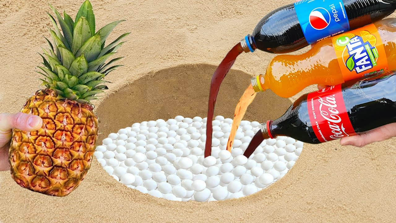Experiment: Pineapple vs Coca-Cola, Fanta, Pepsi vs Mentos Under Ground ...