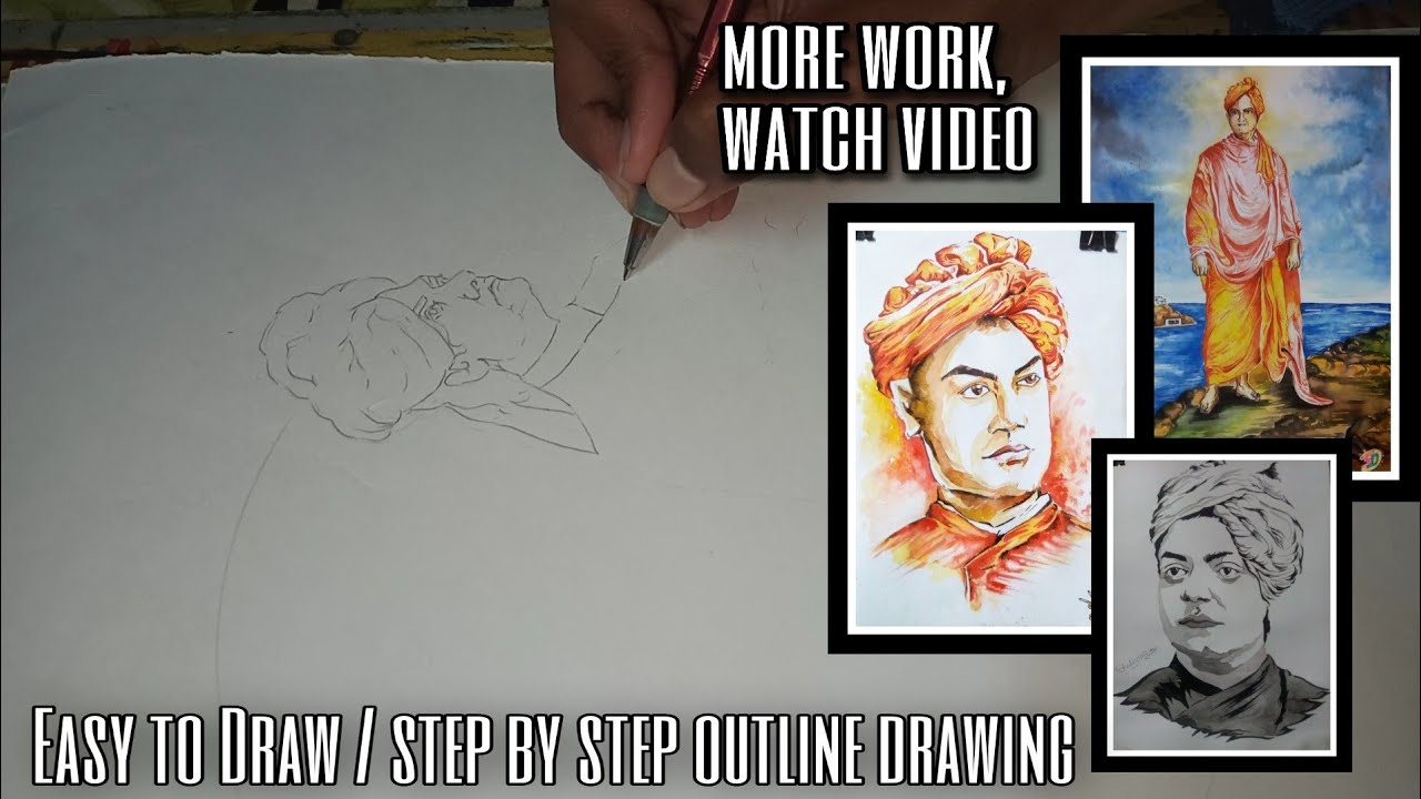 Drawing Swami Vivekananda : Step by Step Outline | with more work - YouTube