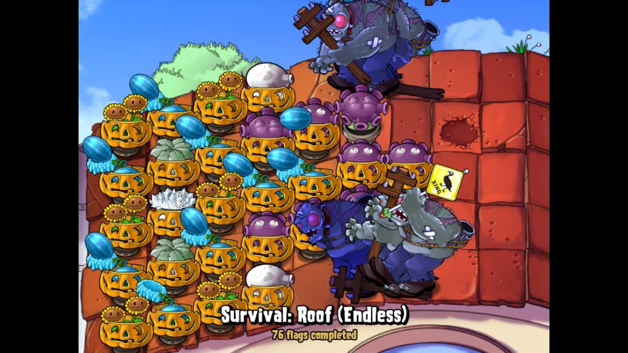 Plants vs Zombies Survival Endless: Roof Cobless Strategy - YouTube
