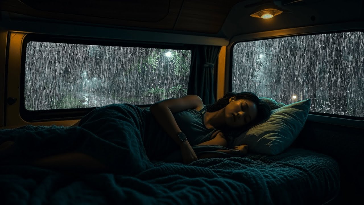 Sleep In A Cozy Car Cabin During Heavy Rain And Thunder To Rest And ...