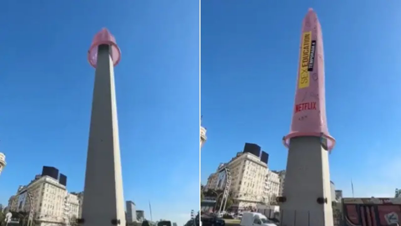CondÓn Gigante En El Obelisco De Buenos Aires Para Anunciar La Nueva Temporada De Sex Education