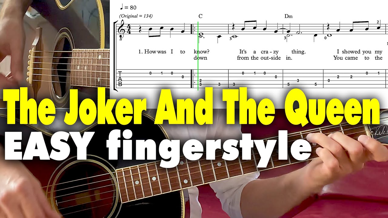 The Joker And The Queen EASY guitar tutorial fingerstyle tab - YouTube