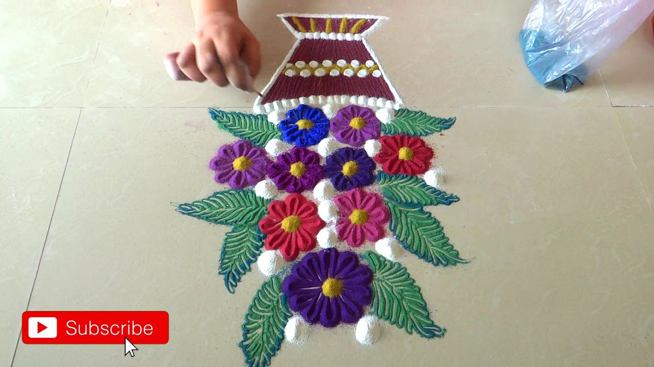 CREATIVE Unique RANGOLI DESIGNS with COLOURS * PONGAL kolam *rangoli ...