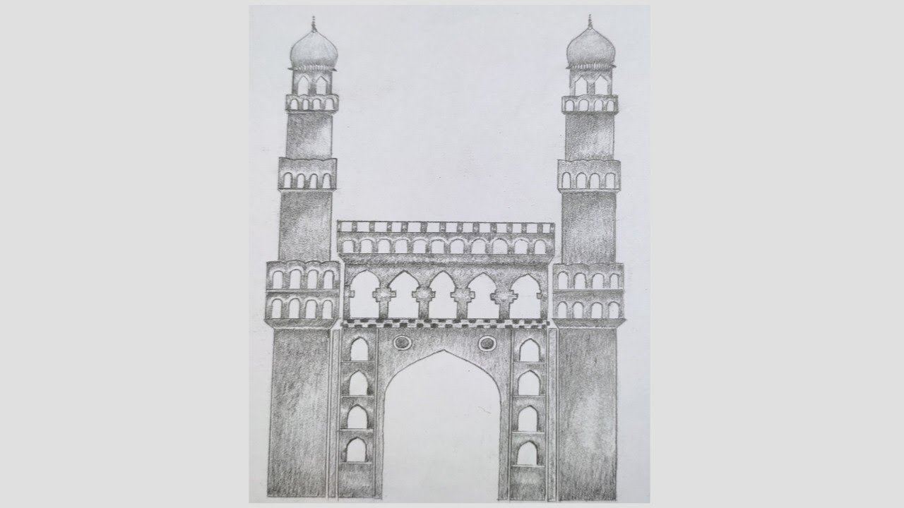 how to draw charminar with pencil | Charminar drawing kaise karen - YouTube