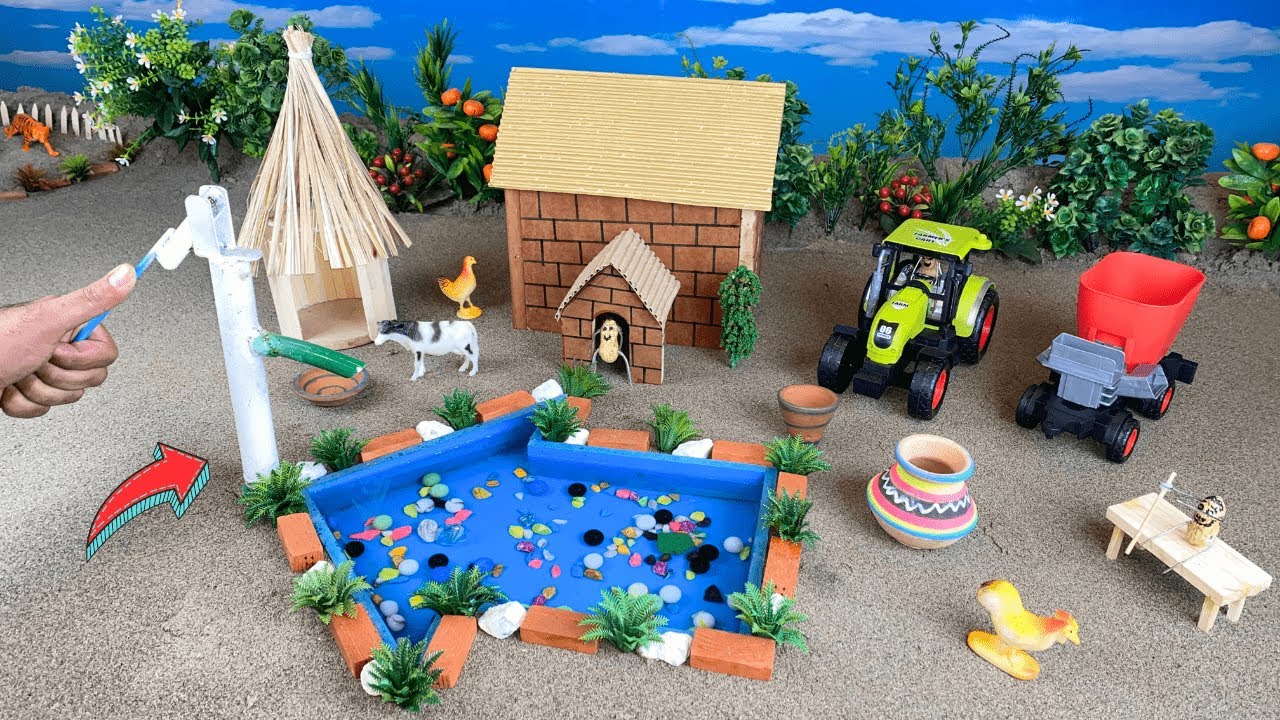 DIY mini Farm Diorama with house for Cow & Pig | Mini Hand Pump Water ...