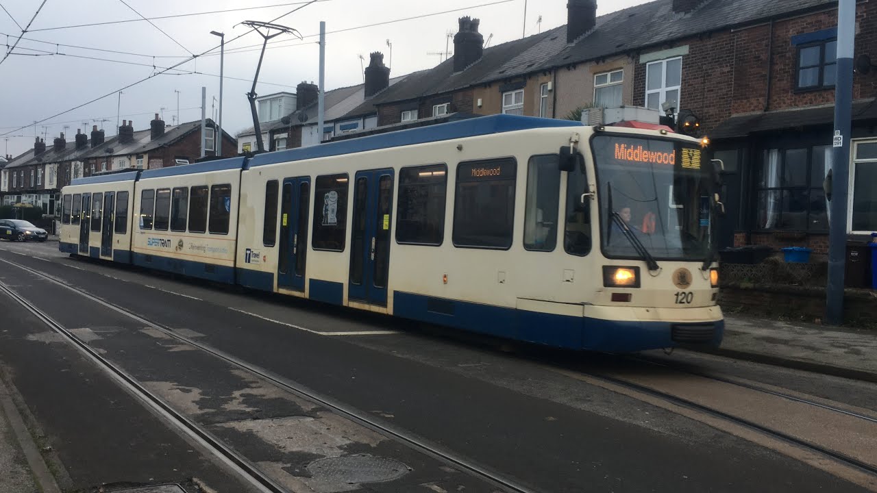 Sheffield Supertram 120 arrives into Middlewood with a Yellow Route ...