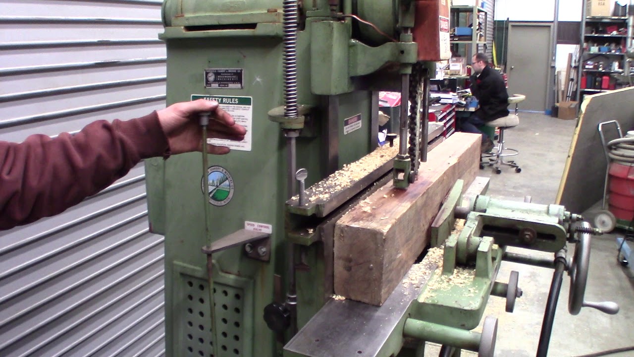 Dominion powered-table chain mortiser mortising machine - YouTube