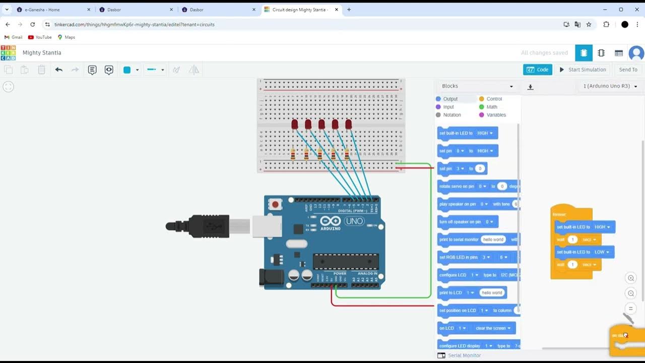 Rangkaian LED berbasis Arduino pada Tinkercad - YouTube