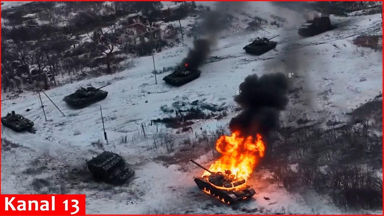 Azov fighters ambush a Russian armored column in a snowy area near ...