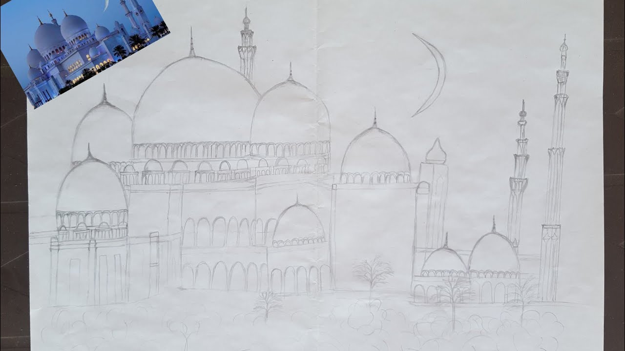Sheikh Zayed Mosque Abu Dhabi drawing || world most beautiful mosque ...